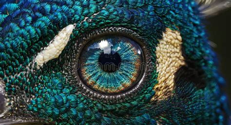 Close Up Peacock Eye With Vibrant Blue Iris And Feather Detail Stock
