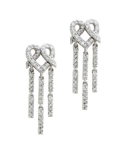 Diamond Pave Heart Dangle Earrings In 18k White Gold The Estate Watch