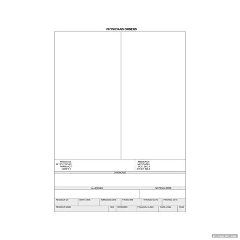 Blank Physician Order Sheet Printable