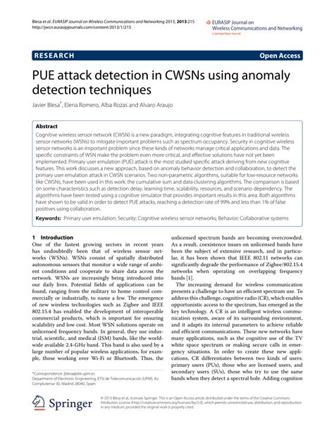 Pdf Pue Attack Detection In Cwsns Using Anomaly Detection Techniques