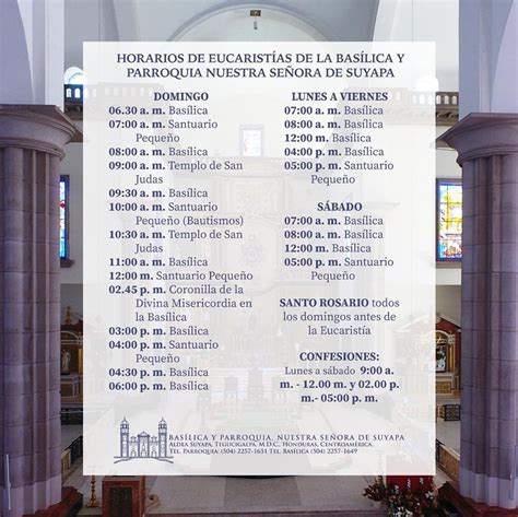 Horarios de Eucaristía en la Basílica de Suyapa Suyapa Medios