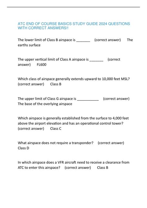 ATC END OF COURSE BASICS STUDY GUIDE QUESTIONS WITH CORRECT ANSWERS ATC END OF COURSE