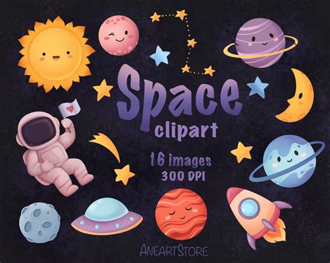 Space Clipart Planets Clipart Astronaut Clipart Space Digital
