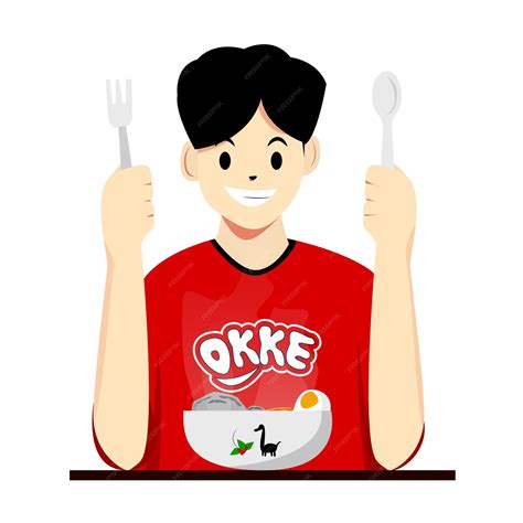 Premium Vector Vector Cute Boy Eating Bakso