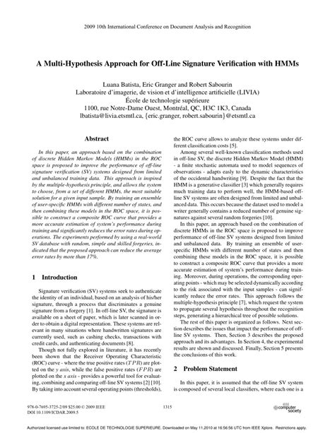Pdf A Multi Hypothesis Approach For Off Line Signature Verification With Hmms