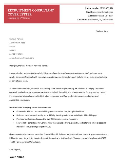 Recruitment Consultant Cover Letter Example And Tips