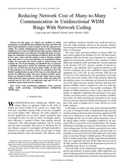 Pdf Reducing Network Cost Of Many To Many Communication In Unidirectional Wdm Rings With