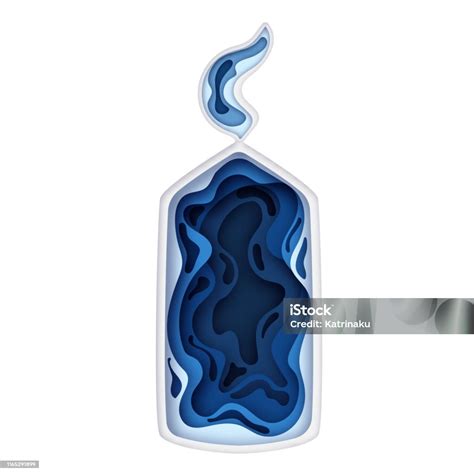 전통적인 블루 촛불 종이 컷 트렌디 한 공예 만화 스타일 크리스마스 휴일 배경입니다 현대 종이 접기 디자인 템플릿입니다 벡터