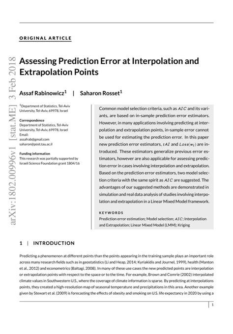 assessing prediction error at interpolation and extrapolation points