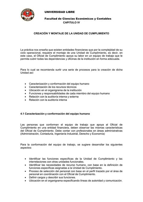 creación y montaje de la unidad de cumplimiento