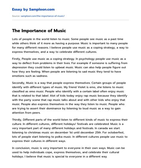 ≫ The Importance Of Music Free Essay Sample On