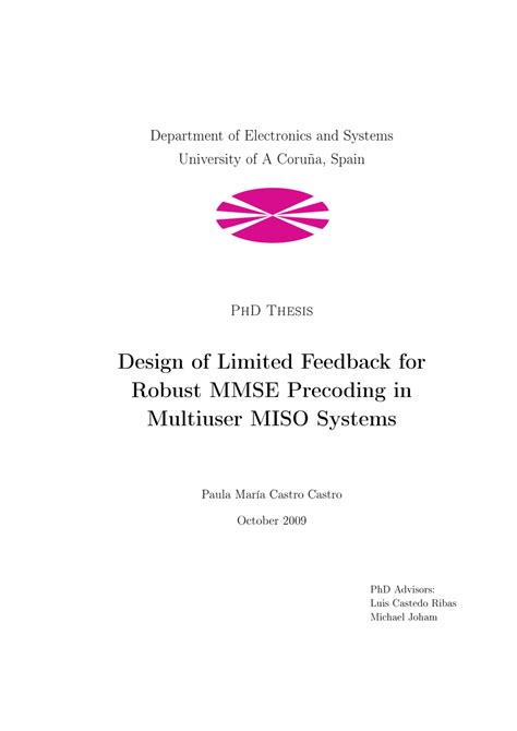 Pdf Design Of Limited Feedback For Robust Mmse Precoding In Multiuser