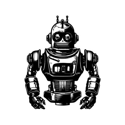 Premium Vector Futuristic Robot Vintage Logo Line Art Concept Black