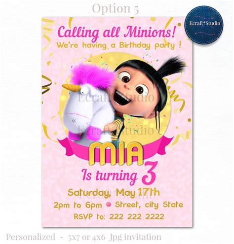 Agnes Invitation Minions Invitation Agnes Birthday Agnes Despicable Me Agnes Unicorn