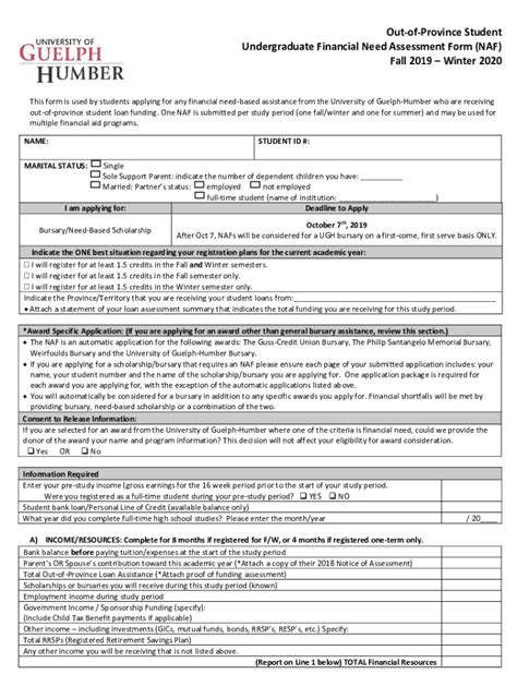 Fillable Online Financial Needs Assessment Form Non OSAP Fax Email