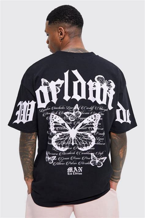 Mens Oversized Extended Neck Butterfly T Shirt Boohoo Uk