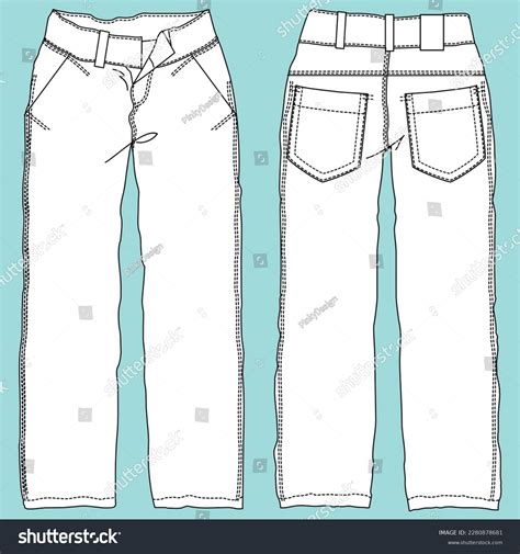 Technical Fashion Illustration Unisex Denim Pants Stock Vector Royalty