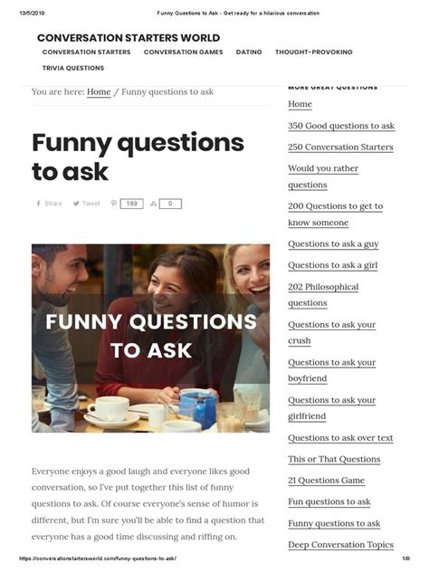 Funny Questions To Ask Get Ready For A Hilarious Conversation Pdf