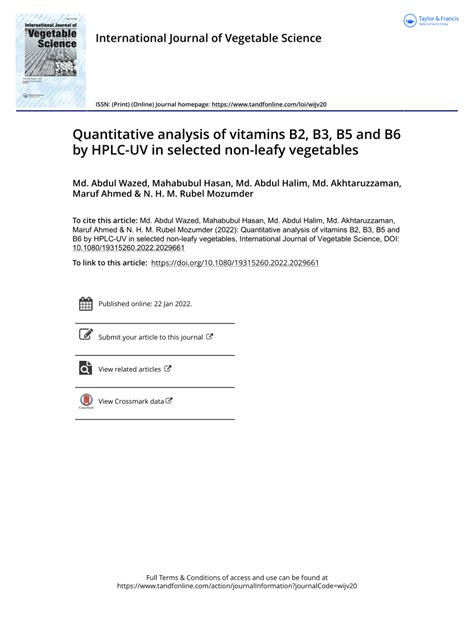 Pdf Quantitative Analysis Of Vitamins B2 B3 B5 And B6 By Hplc Uv In