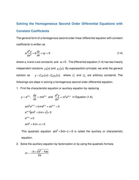2 Solving The Homogeneous Second Order Differential Equations With