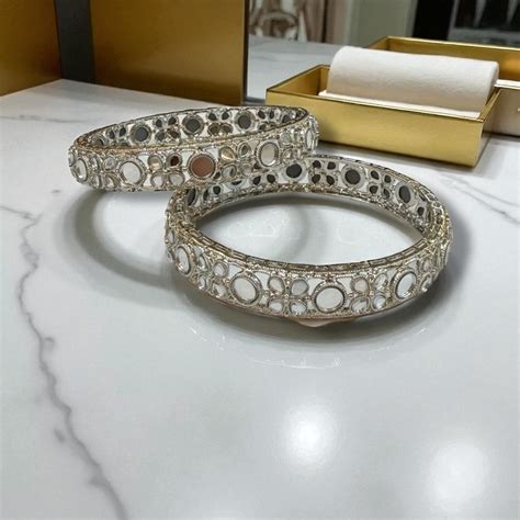 Indian Bollywood Bangles Pakistani Churia Mirror Kara Set Of 2 Antique Silver Chohans Jewellery