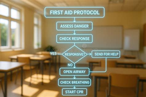 First Aid Protocol Flowchart Diagram Demonstrating Emergency Steps In A
