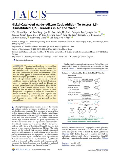 Pdf Nickel Catalyzed Azide Alkyne Cycloaddition To Access 1 5 Disubstituted 1 2 3 Triazoles In