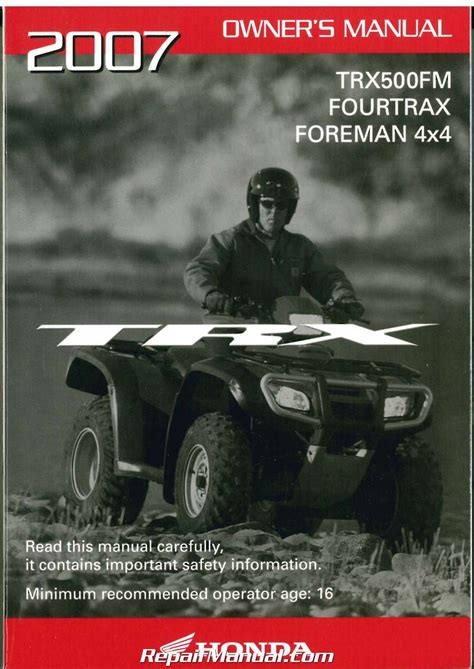2007 Honda Trx500fm Fourtrax Foreman Atv Owners Manual