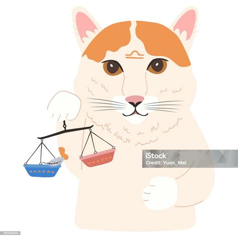 만화 천칭 자리 고양이 평면 스타일 들고 비늘 벡터 조디악 일러스트 0명에 대한 스톡 벡터 아트 및 기타 이미지 0명