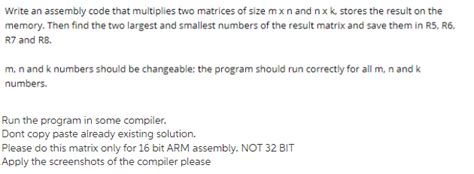 Solved Write An Assembly Code That Multiplies Two Matrices