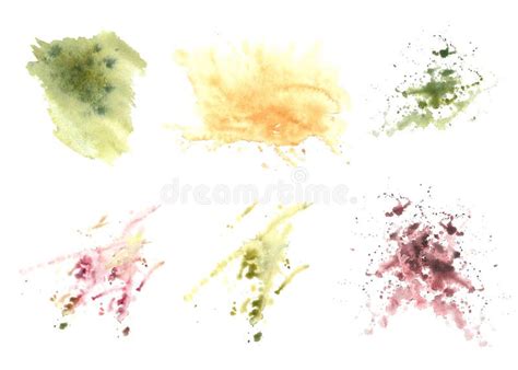 Watercolor Painted Splashes Abstract Set Illustration Yellow Green