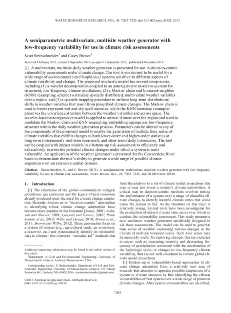 Pdf A Semiparametric Multivariate Multisite Weather Generator With Low Frequency Variability