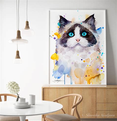 Котка Рагдол акварелна картина художник Славейка Аладжова Куче акварелна картина художник