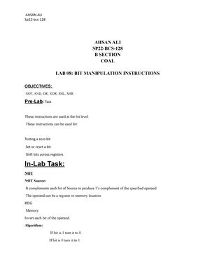 CSC321 Lab Manual M AL V2 CSC321 Lab Manual Microprocessor And