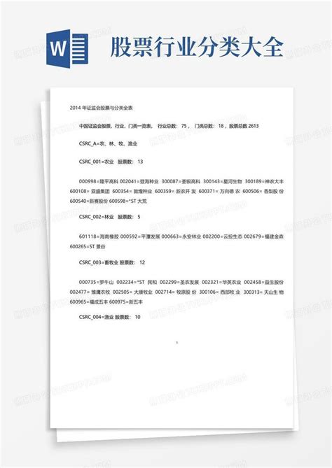 股票行业分类大全word模板下载编号qmzgpxrd熊猫办公