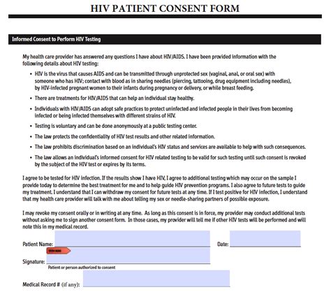 Free HIV Test Patient Consent Form PDF