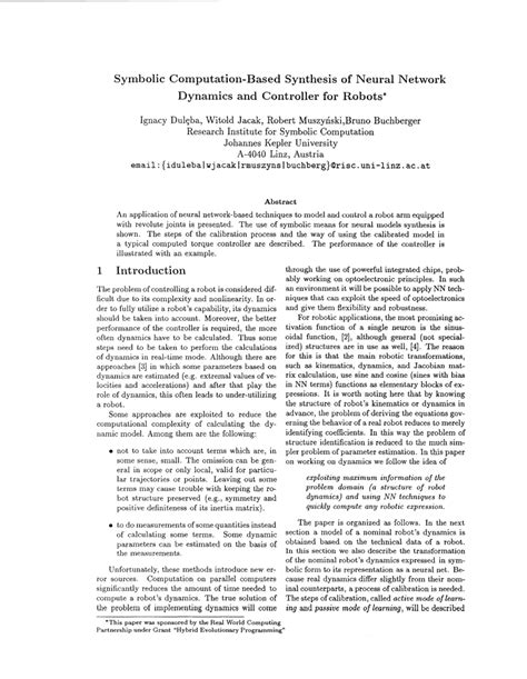 Pdf Symbolic Computation Based Synthesis Of Neural Network Dynamics And Controller For Robots