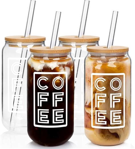 Tasse à Café Glacée Avec Couvercle Et Paille Verre De Canette De Bière