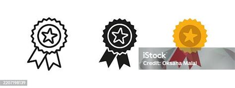 수상 아이콘입니다 스타 배지 벡터 일러스트 레이 션 명예 성취 및 우수성의 상징 인정 및 성공 픽토그램 인증 및 대회 상 개념 검은색에 대한 스톡 벡터 아트 및 기타 이미지