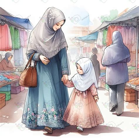 بک گراند کودکانه دختر ناز با حجاب و مامانش در بازار کد 40606 ویژه عکس گراف عکس گراف