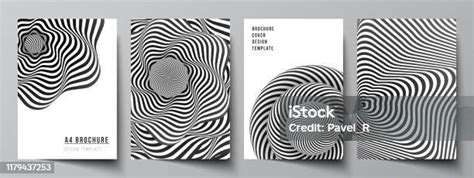 A4 형식의 벡터 레이아웃 현대 표지 모형 브로셔 잡지 전단지 소책자 보고서에 대한 템플릿을 디자인합니다 착시 흑백 디자인 패턴추상 3d 기하학적 배경 0명에 대한 스톡
