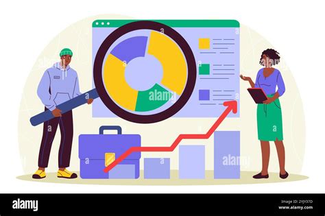 People With Process Optimization Woman And Man With Magnifying Glass Near Graphs And Diagrams