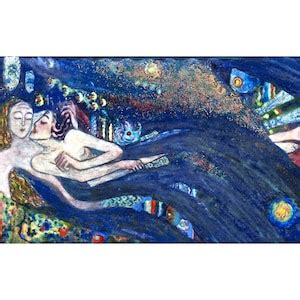 Woman And Mermaid Art Print Art Nouveau Mermaids Painting Two Women Wall Art Lesbian Couple