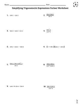 Simplifying Trigonometric Identities Worksheet With Answers