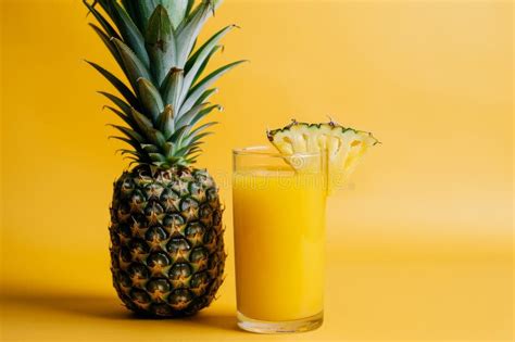 Glass Of Pineapple Juice With A Slice And Whole Pineapple Stock Image