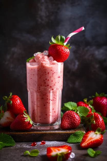 Premium Photo Smoothie With Strawberries And Ice Cream In Glass On