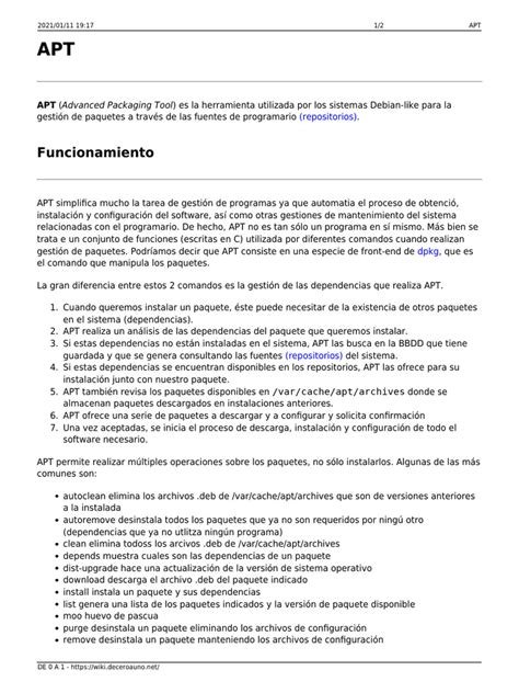 funcionamiento apt advanced packaging tool es la herramienta