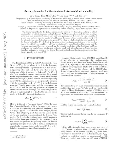 Pdf Sweeny Dynamics For The Random Cluster Model With Small Q
