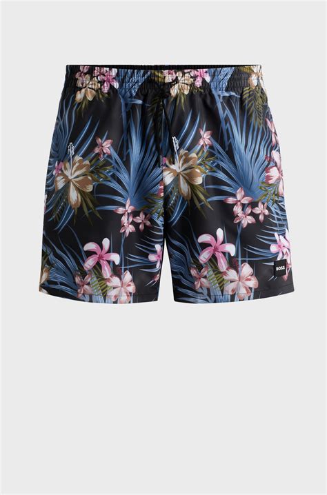 Boss Fully Lined Swim Shorts With Seasonal Print Black