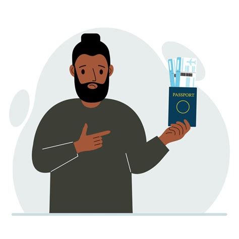 Premium Vector A Man Holds A Passport With Air Tickets The Man Shows